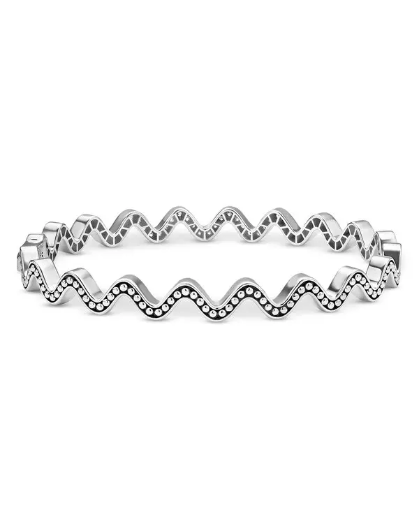 Lagos Sterling Caviar Spark Diamond Wavy Bangle Bracelet
