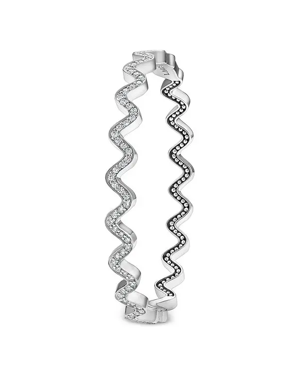 Lagos Sterling Caviar Spark Diamond Wavy Bangle Bracelet