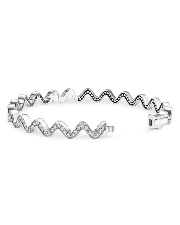Lagos Sterling Caviar Spark Diamond Wavy Bangle Bracelet