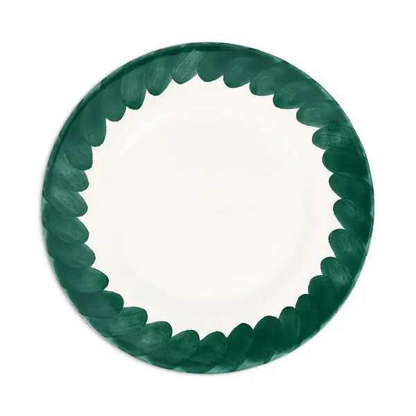 VIETRI Lisbon Green Brushstroke Dinner Plate - White