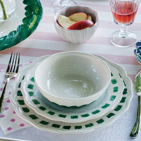 VIETRI Lisbon Green Stitch Dinner Plate