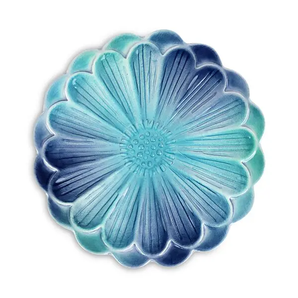 VIETRI Lisbon Cobalt And Aqua Flower Cocktail Plate - Turquoise/