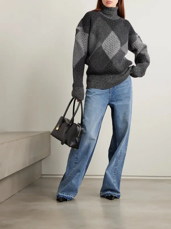 Stella McCartney Argyle Wool Turtleneck Sweater - Gray