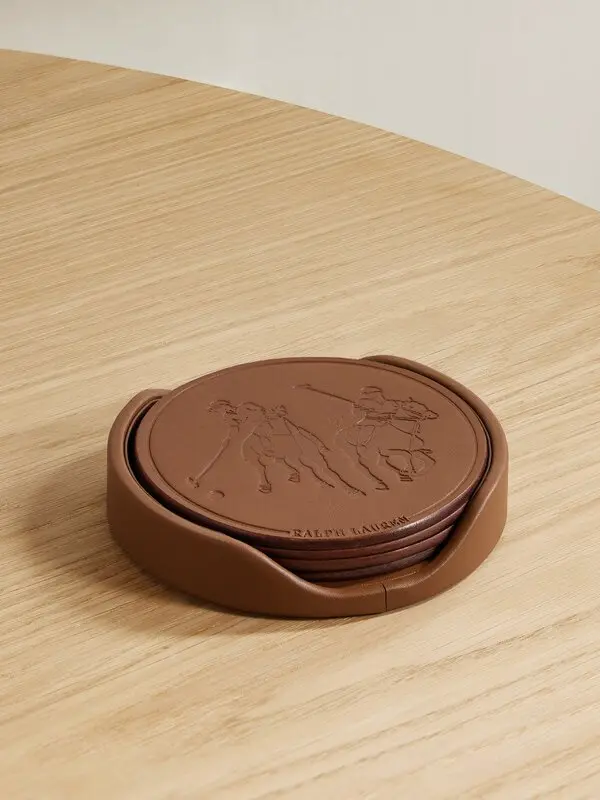 Ralph Lauren Garrett Set Of Four Debossed Leather Coasters - Brown