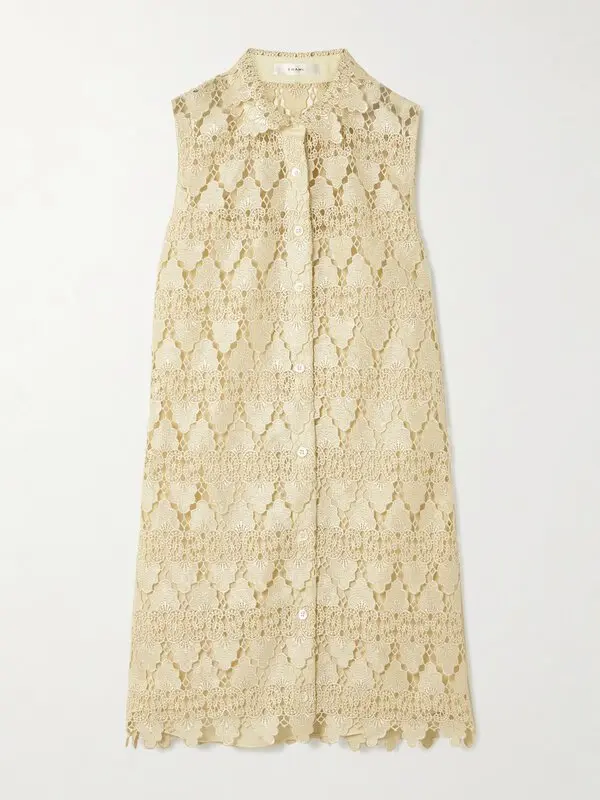 FRAME The Deco Scalloped Guipure Lace Mini Shirt Dress