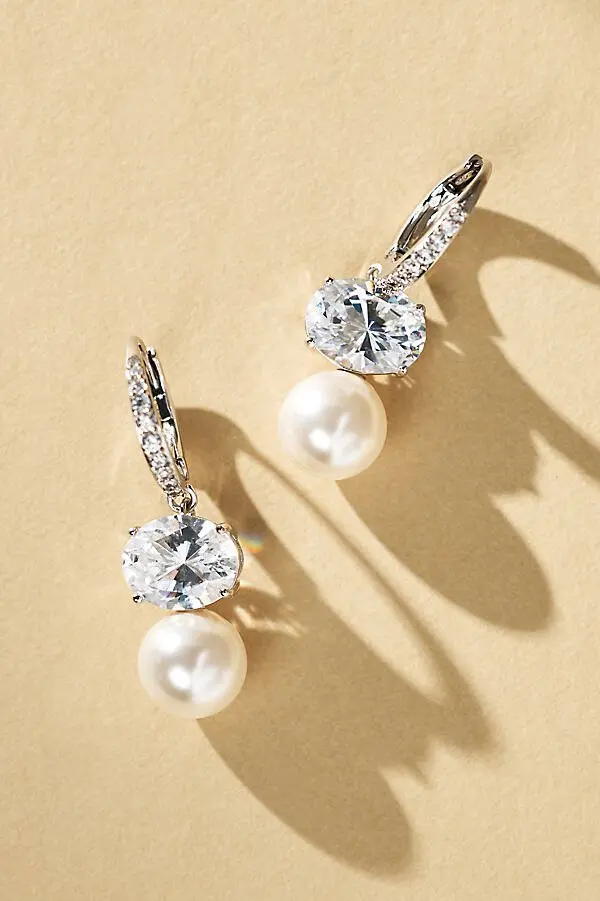 Nadri Crystal Pearl Drop Earrings - Clear