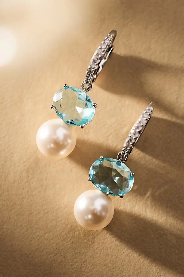 Nadri Crystal Pearl Drop Earrings - Light Blue