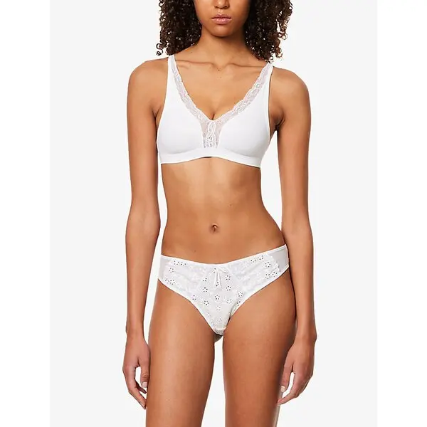 Panache Charlotte Brazilian Embroidered Stretch-cotton Blend Briefs