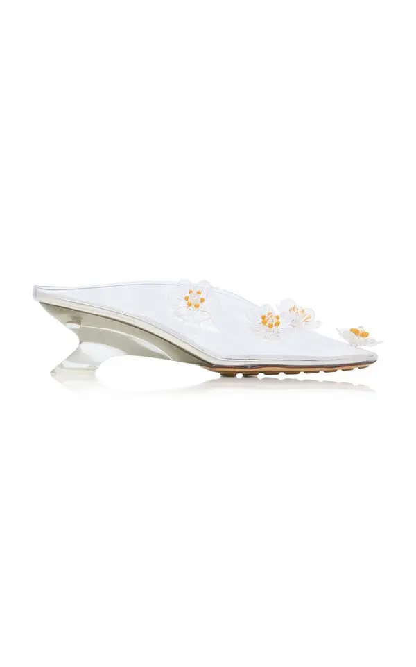Bottega Veneta Floral-appliquéd Plexi Mule Pumps - White