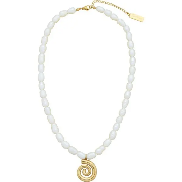 ST. MORAN Freshwater Pearl Swirl Pendant Necklace - White