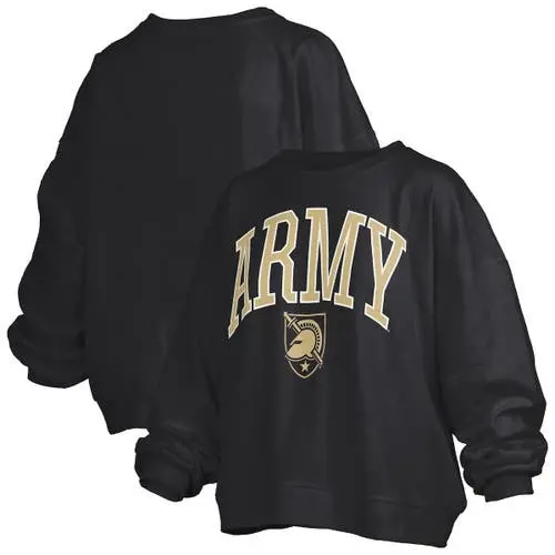 PRESSBOX Army Knights Janise Arch Over Logo Waist Length Oversized Pullover Sweatshirt