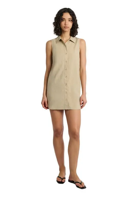 Onia Air Linen Sleeveless Shirt Dress - Jute
