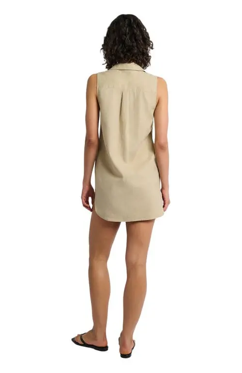 Onia Air Linen Sleeveless Shirt Dress - Jute