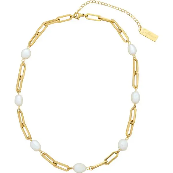 ST. MORAN Freshwater Pearl Station Chain Necklace - Gold