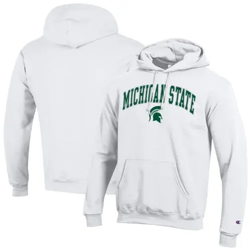 Champion Michigan State Spartans Arch Over Logo Pullover Hoodie - White