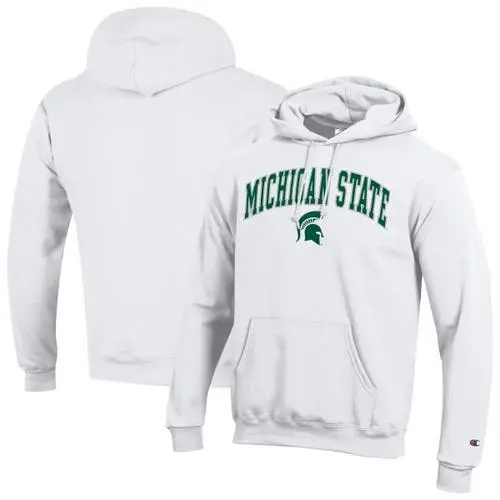 Champion Michigan State Spartans Arch Over Logo Pullover Hoodie - White