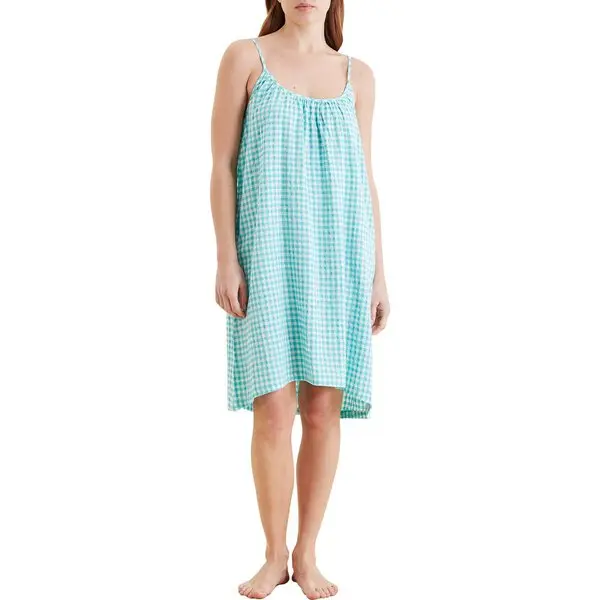 PAPINELLE Gingham Seersucker Nightgown - Blue Turquoise