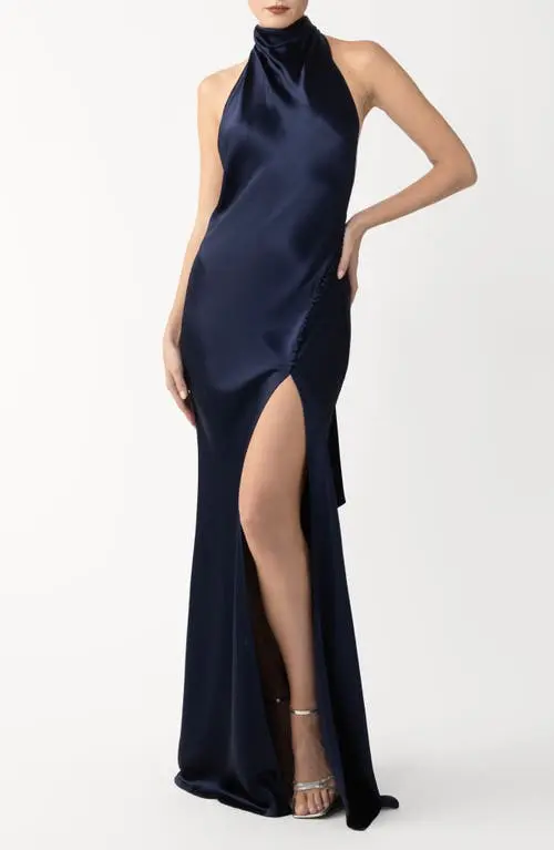 SAU LEE Penelope Satin Gown - Midnight Blue