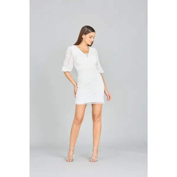 LARA NEW YORK V-neck Beaded Cocktail Dress With Sleeves - Ivory