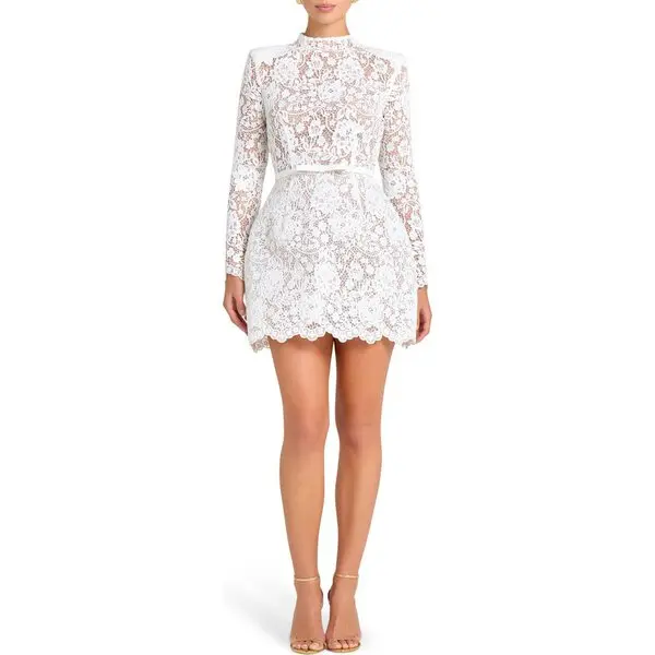 NADINE MERABI Lace Overlay Mini Dress - White