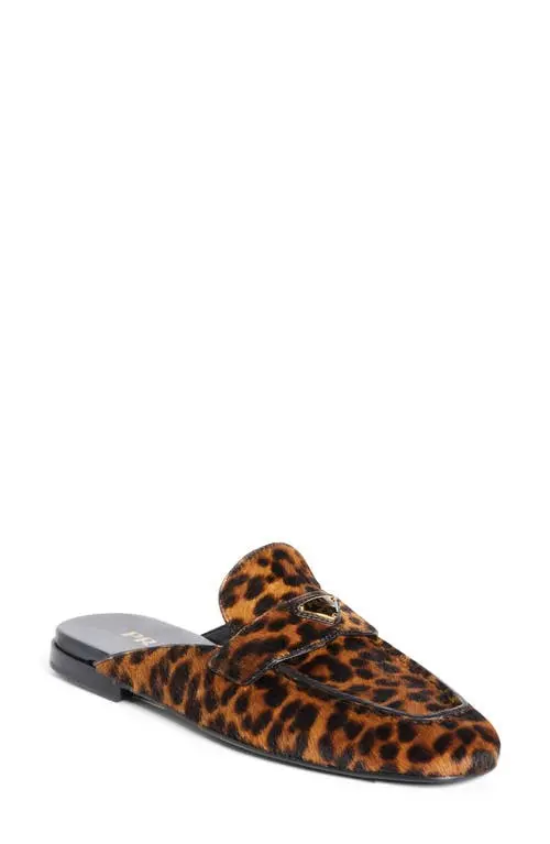 Prada Logo Leopard Print Calf Hair Mule - Miele