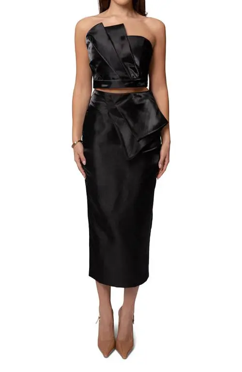 JLUXLABEL Reception Ruffle Satin Midi Skirt
