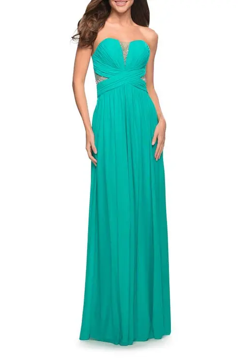LABOMME Net Jersey Gown With Embellished Bodice - Spearmint