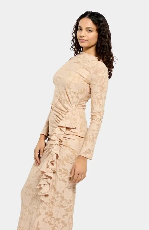 DASKA Jacquard Maxi Dress With Side Frill - Stone