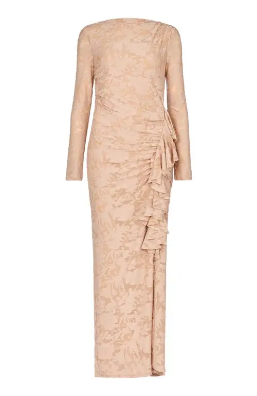 DASKA Jacquard Maxi Dress With Side Frill - Stone
