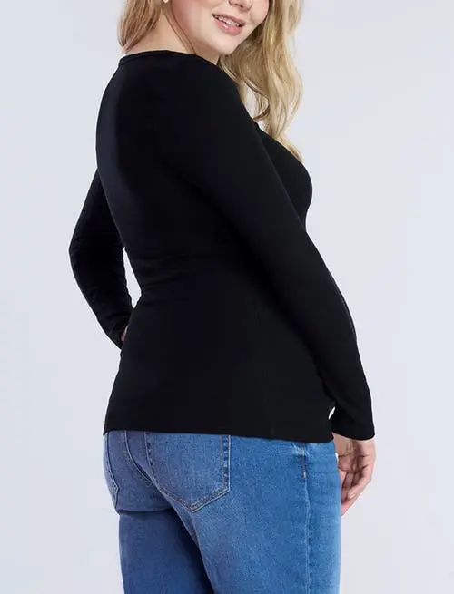 Motherhood Maternity Square Neck Rib Knit Long Sleeve Tee - Black