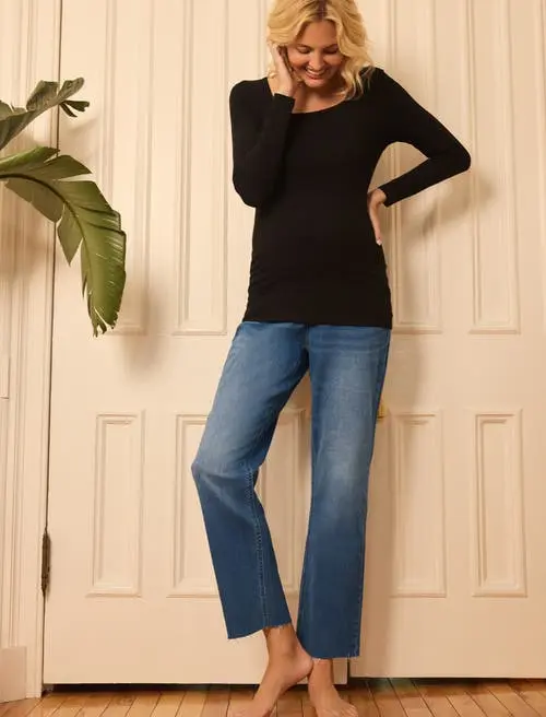 Motherhood Maternity Square Neck Rib Knit Long Sleeve Tee - Black