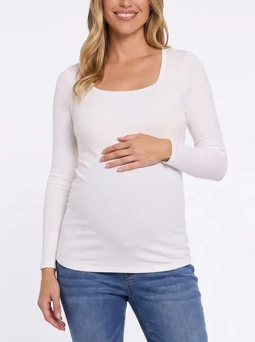 Motherhood Maternity Square Neck Rib Knit Long Sleeve Tee - Bright White