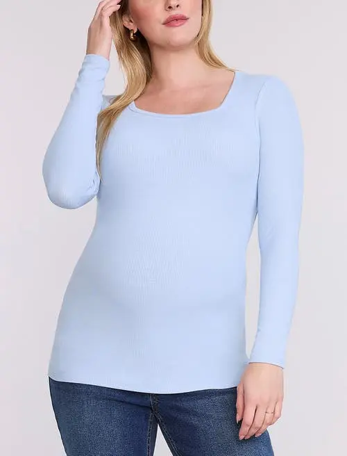 Motherhood Maternity Square Neck Rib Knit Long Sleeve Tee - Cashmere Blue