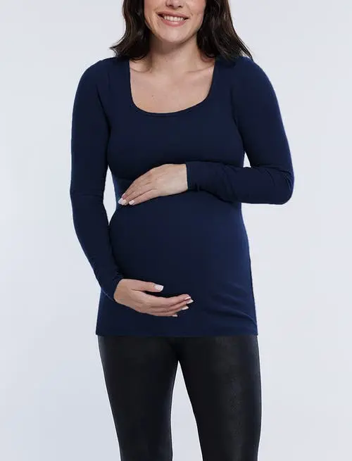 Motherhood Maternity Square Neck Rib Knit Long Sleeve Tee - Peacoat