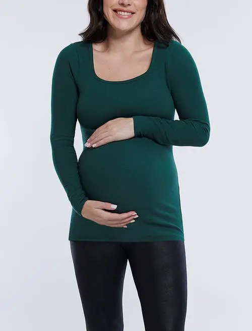 Motherhood Maternity Square Neck Rib Knit Long Sleeve Tee - Rain Forest