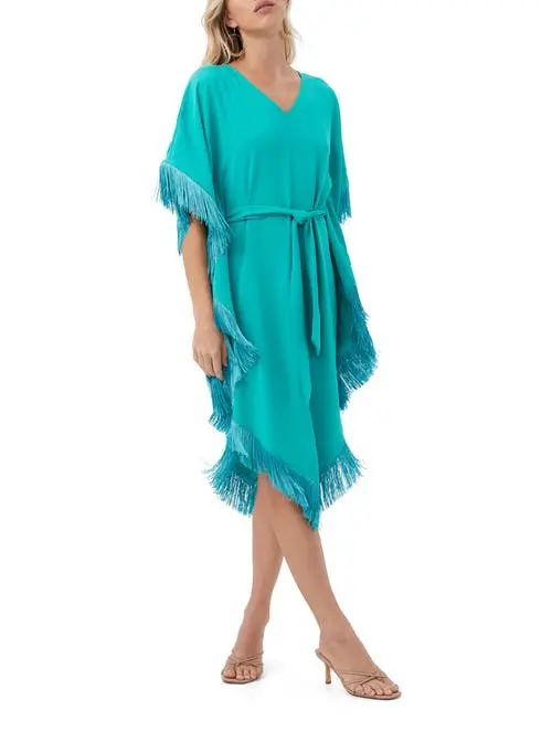 Trina Turk Fringe Caftan Dress - Toulon Teal