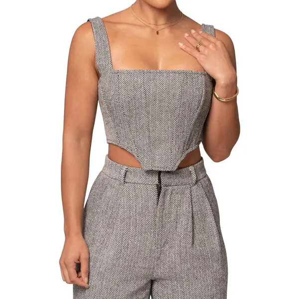 JLUXLABEL Herringbone Crop Corset Top - Black