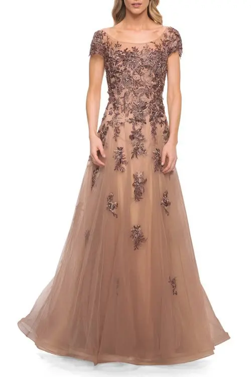 LABOMME Beaded Tulle A-line Gown