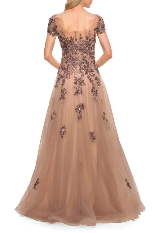 LABOMME Beaded Tulle A-line Gown