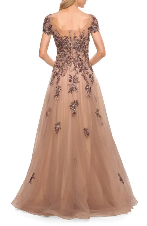 La Femme Beaded Tulle A-line Gown