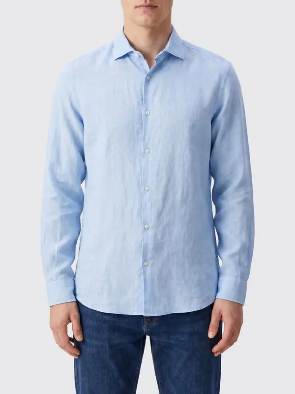 BROOKSFIELD Slim Fit Casual Shirt In Pure Linen With French Collar - Sky