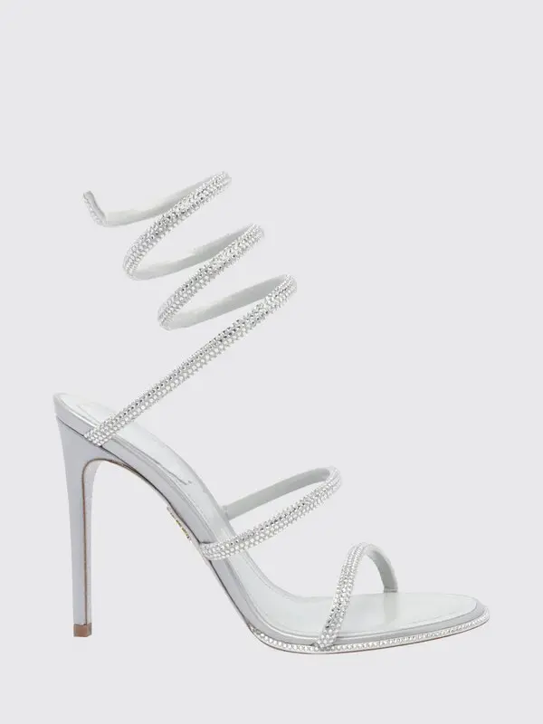 Rene Caovilla Embellished Spiral Heeled Sandal - Silver