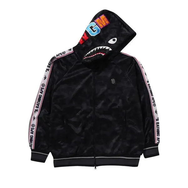A BATHING APE Solid Camo Relaxed Fit Shark Full Zip Hoodie - Black
