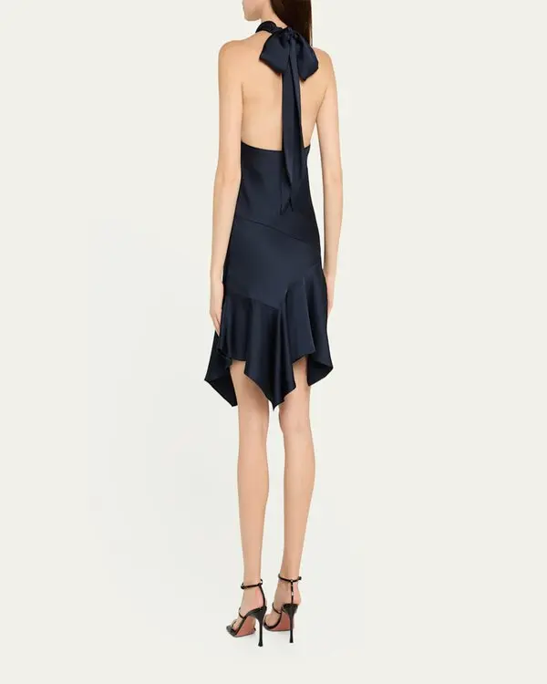 Ramy Brook Nari Asymmetric Flounce Halter Mini Dress - Navy