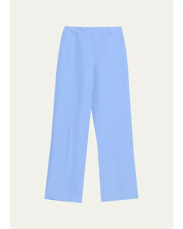 Lafayette 148 New York Gates Wide-leg Silk-linen Pants - Iris