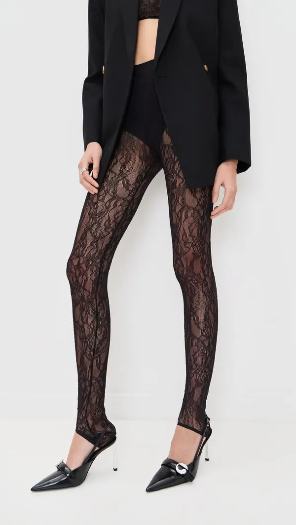 Wardrobe.NYC Lace Stirrup Leggings - Black