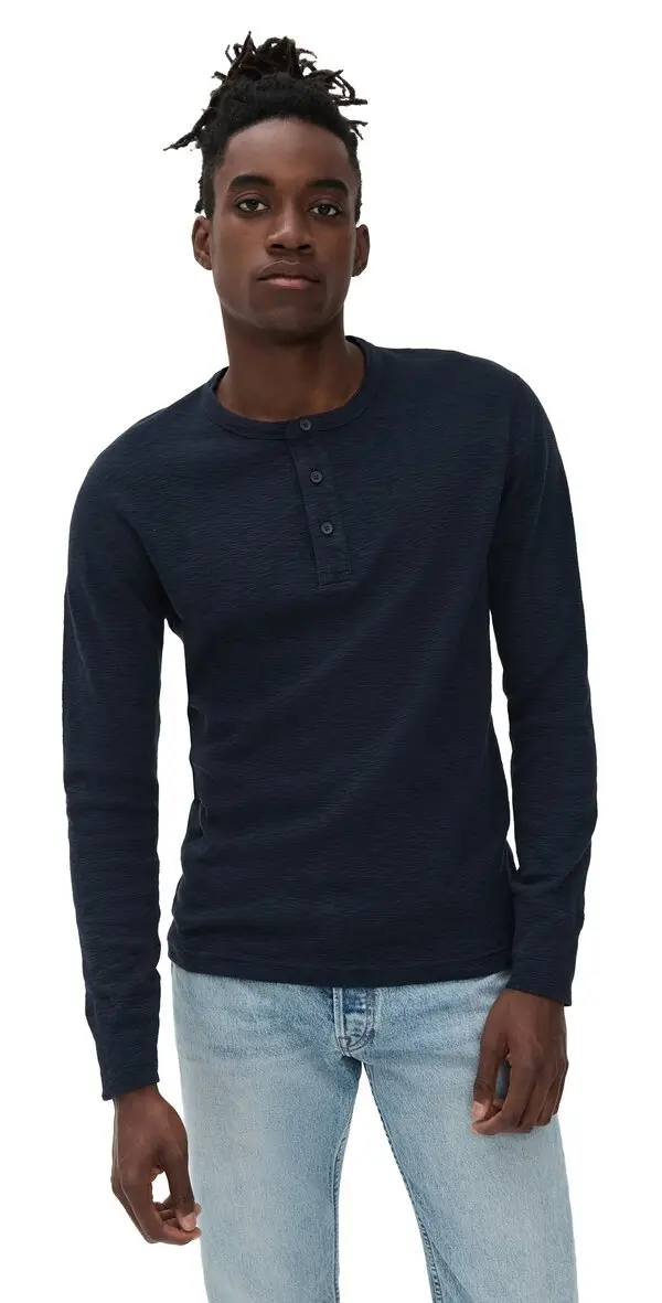 Reigning Champ 1x1 Slub Slim Henley - Navy
