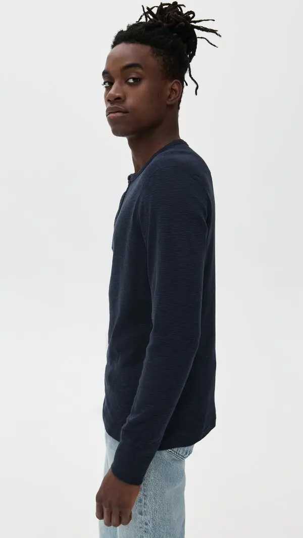 Reigning Champ 1x1 Slub Slim Henley - Navy