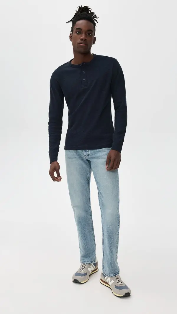 Reigning Champ 1x1 Slub Slim Henley - Navy