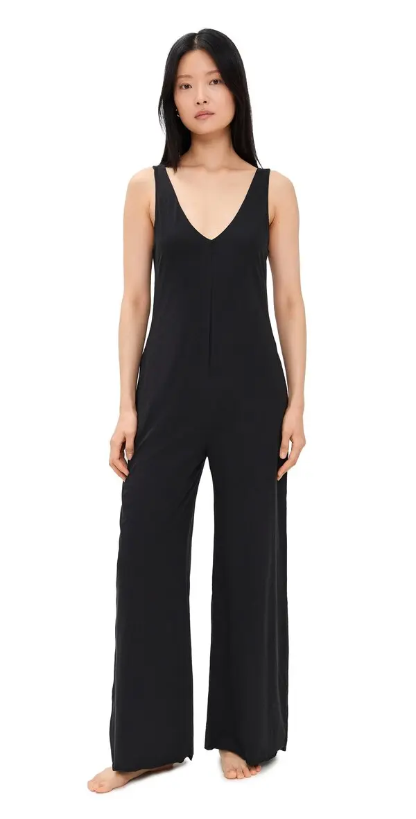 Lunya Organic Pima Double V Jumpsuit - Immersed Black